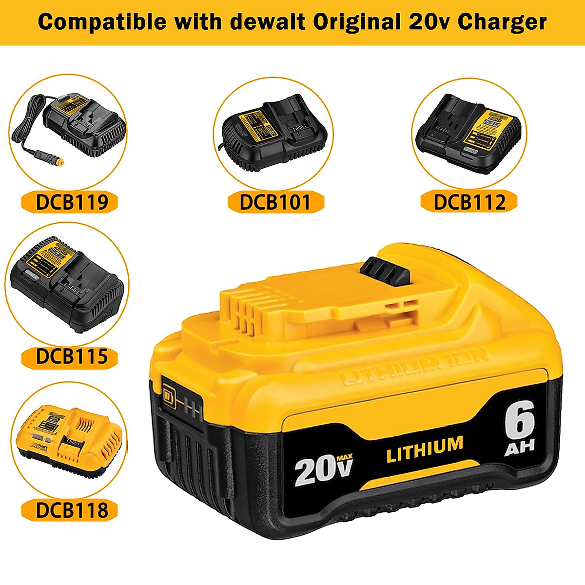 LONG FIT 2 Packs Replace for DeWalt 20v Battery 6.0Ah, Compatible with DeWalt 20V Cordless Power Tools