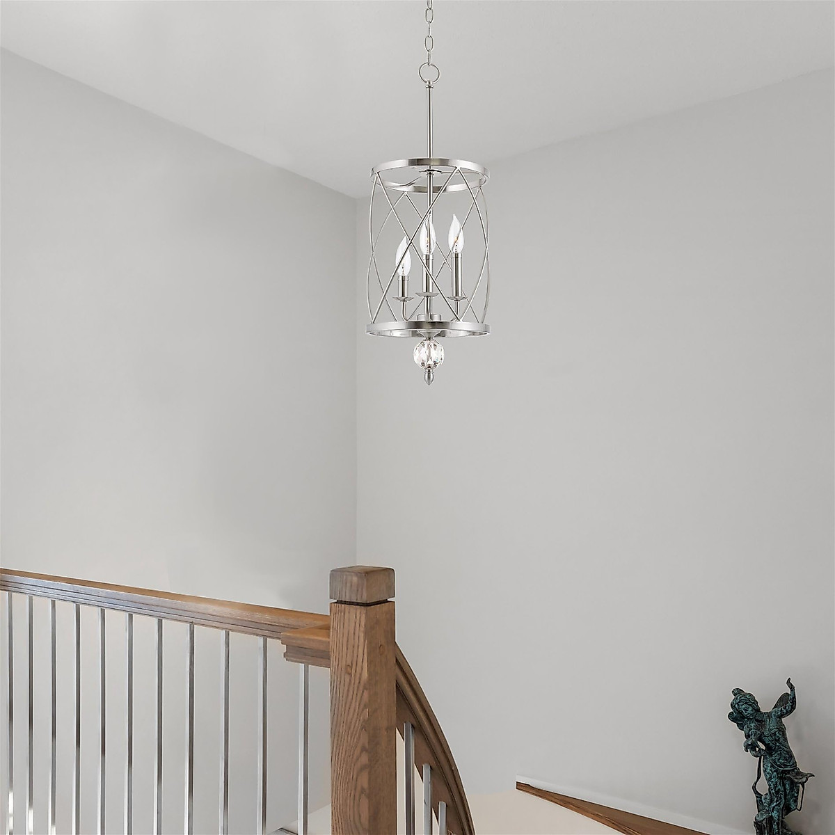 Kira Home Eleanor 26.5" 3-Light Modern Foyer Light Pendant Chandelier, Cylinder Metal Shade, Adjustable Height, Brushed Nickel Finish