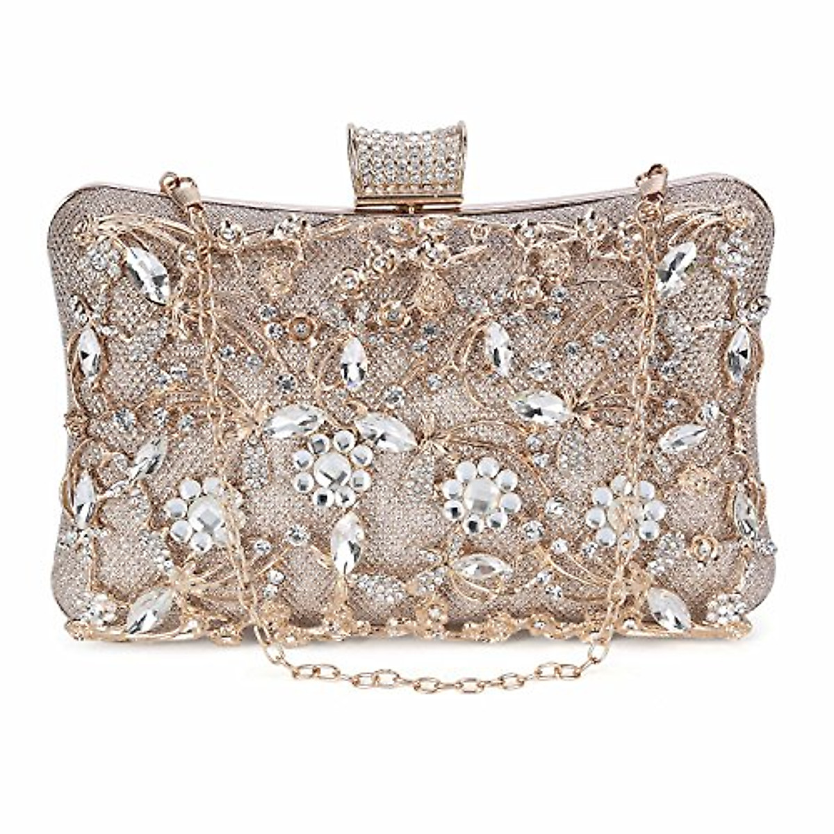 Tanpell Womens Crystal Evening Clutch Bag Rhinestone Wedding Handbag Purse for Bridal Prom Cocktail Party (Champagne)