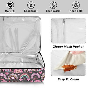 Kcldeci Insulated Thermal Food Carrier Insulated Casserole Carrier for Hot or Cold Food,Rainbows and Hearts Insulated Tote Bag for Potluck Cookouts Parties Picnic,Lasagna Lugger