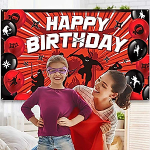 Ninja Themed Birthday Party Supplies Ninja Party Favors Decorations Warrior Birthday Banner Ninja Birthday Backdrop for Boys Happy Birthday Wall Hanging 70.8 x 43.3 Inch