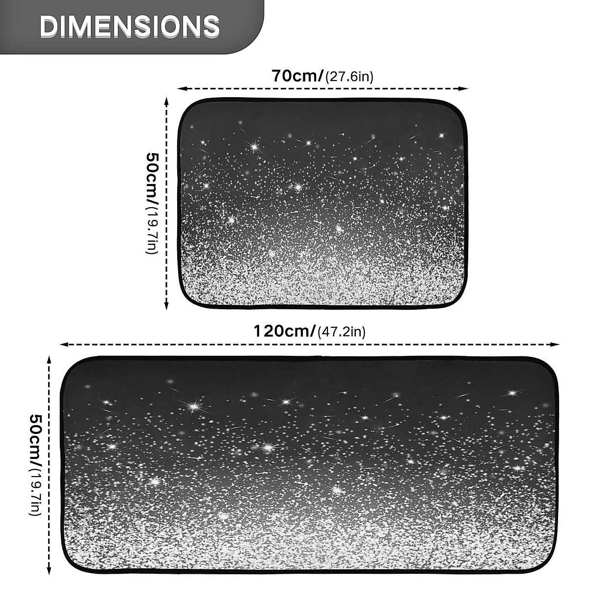 Black Bling Kitchen Rug Mats Shiny Glitter Floor Rugs Washable Non-Slip Carpet Area Comfortable Standing Mat for Bedroom Living Room Door Mat Decor