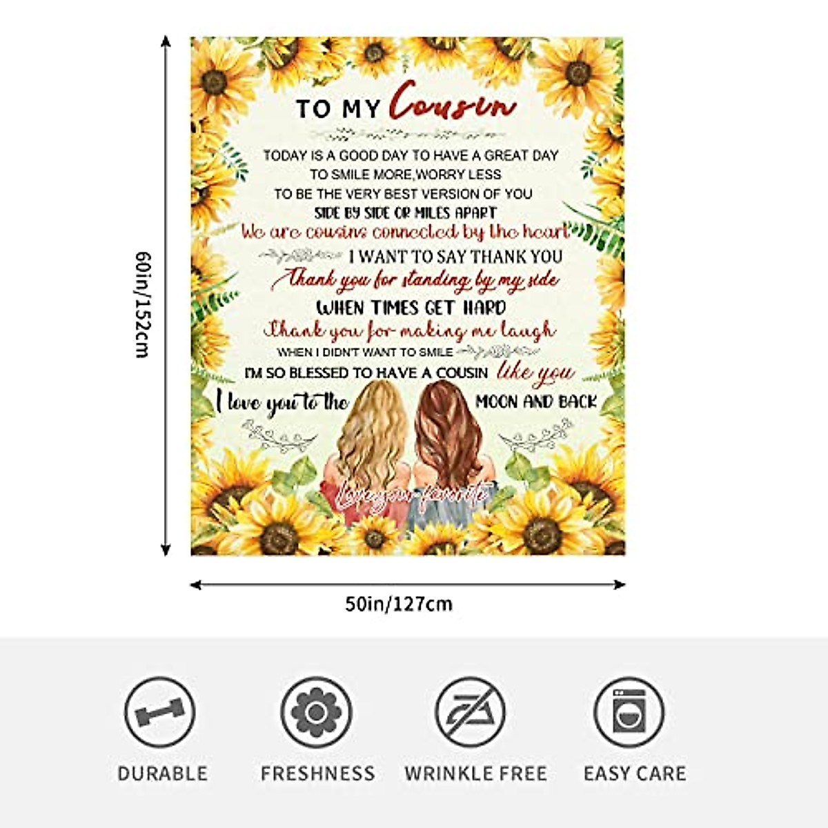 SJEFOJ Cousin Gifts for Women to My Cousin Blanket Throws Best Gift for Birthday Christmas Thanksgiving 60''x 50''