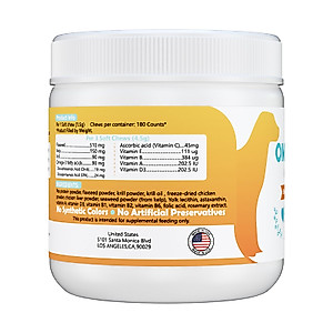 180 Chews Omega 3 for Dogs & Cats - with Krill - Skin and Coat Supplement - Dry & Itchy Skin Relief - Allergy Relief - Shiny Coats - No Shedding - EPA & DHA, Vitamins and Minerals - Chicken Flavor