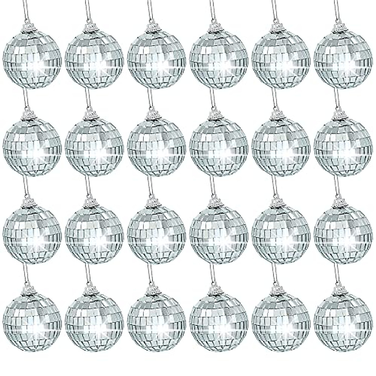 Gondiane 24 Pcs 1.6 Inches Disco Ball Ornaments Silver Mirror Balls for Christmas Tree Wedding Party Decoration
