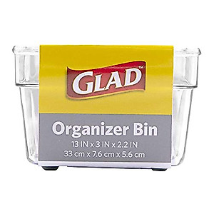 Glad Plastic Drawer Storage Tray – Heavy Duty Organizer Bin for Home, Kitchen, Bath, Bedroom, Office | Non-Slip Feet, 13" x 3", Clear