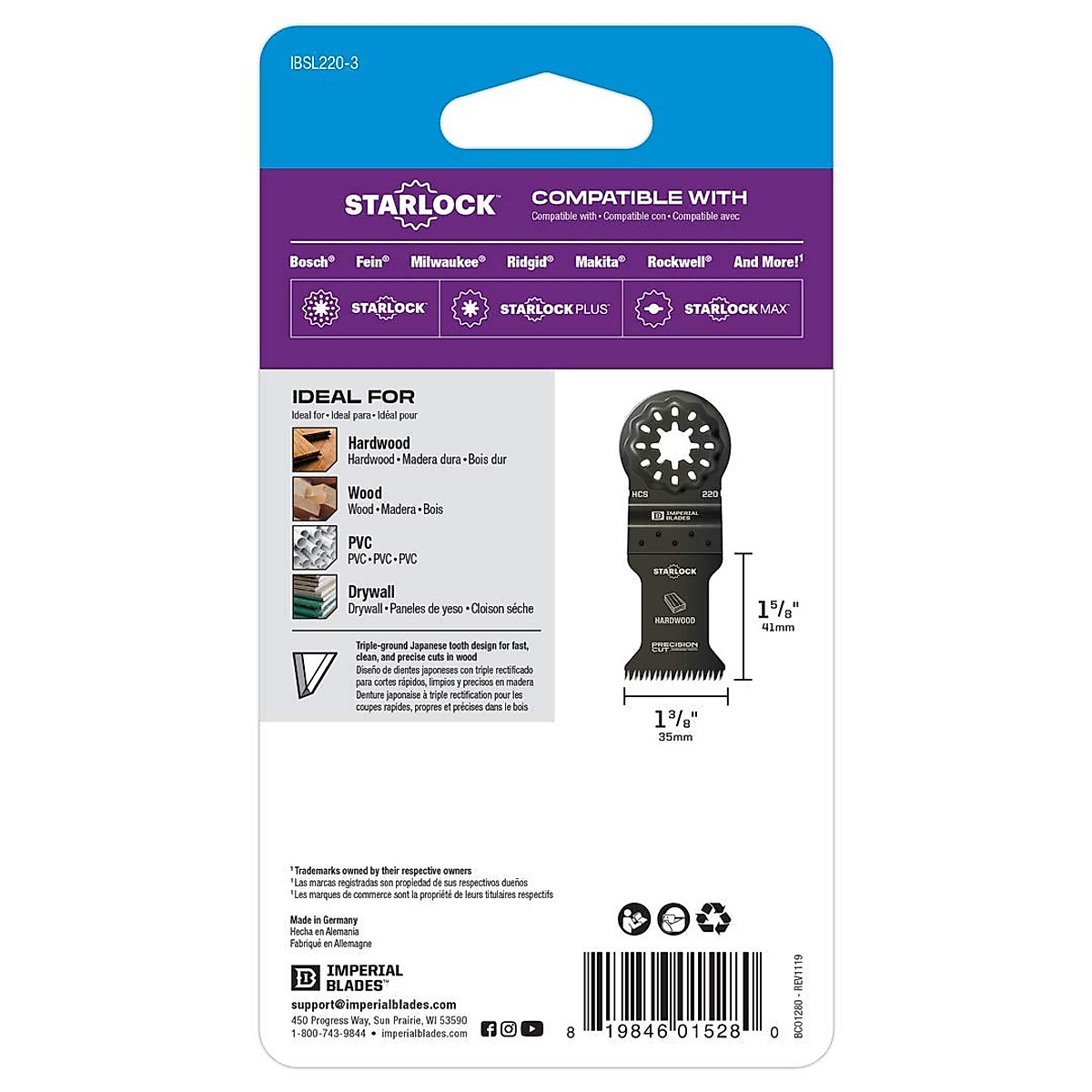 Imperial Blades Starlock 1-3/8" Precision Wood Blade