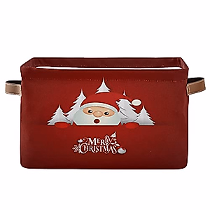 ALAZA Christmas Santa Claus Red Foldable Storage Box Storage Basket Organizer Bins with Handles for Shelf Closet Living Room Bedroom Home Office 1 Pack