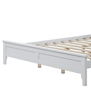 LZ LEISURE ZONE Queen Size Platform Bed, Modern Solid Wood Queen Platform Bed Frame, No Box Spring Needed, White
