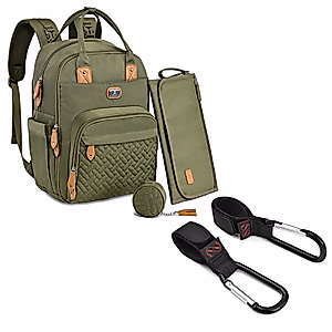 Dikaslon Diaper Bag Backpack, Stroller Hooks, Large Unisex Baby Bags with Changing Pad, Pacifier Case and Universal Stroller Clips for Mom Dad