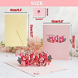 3D Pop Up Card for Mom 7.87''*5.9''Mothers Day Pop Up Card with Envelope and Blank Note Tag,Best Mom Ever,Pop Up Cards All Occasion for Birthday Mothers Day Thank You Cards,Anniversary,Get Well