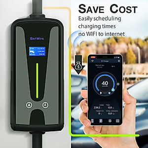 SetWire Level 2 EV Charger, 40 Amp Smart WiFi, 2 in 1 Wall Mount & Portable EV Charger,110-240V, NEMA 14-50 Plug, 23-Foot Cable, Electric Vehicle Car Charging Stations