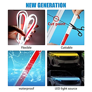 ZKFAR 1 PC Dynamic Scanning Starting Engine Flow Lamp, Dual Color Yellow Ice Blue LED Head Runs Through Light, Steering Function Daytime Running, 12V 4.9Ft, Suitable for Most Cars (Blue & Yellow)