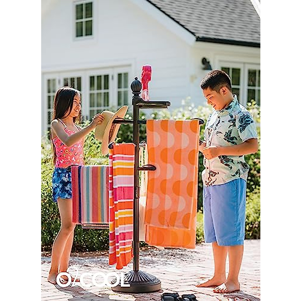 O2COOL Pool & Spa Valet™, Adjustable Pool & Patio Towel Holder, Towel Holder, Towel Bar, Poolside Table, Poolside Towel Holder, Weighted Base Outdoor Towel Holder, O2COOL, Pool Valet, Bronze