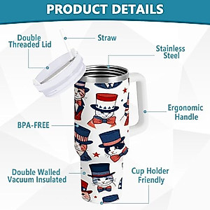 Maunzc 40 oz Tumbler with Handle and Straw, Insulated Stainless Steel Travel Mug with Lid for Coffee, Iced Tea, Water, Gift for Men Women (Gentleman Cats)