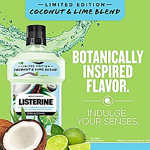 Listerine Zero Alcohol Mouthwash, Oral Rinse Kills up to 99% of Bad Breath Germs, Limited Edition Coconut Lime Flavor, 500 mL (Pack of 3)