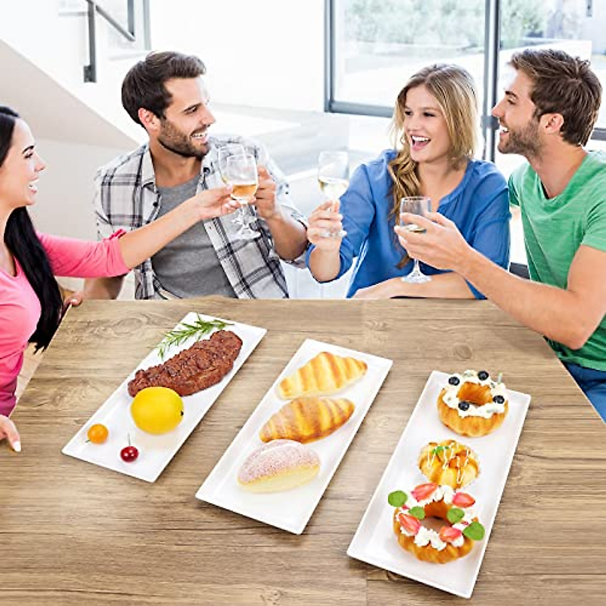 Moretoes Melamine Serving Platters Rectangular Trays, 14 Inches White Imitation Porcelain Dishes Serving Plates for Party Food Turkey Platter Dishwasher Safe Set of 3