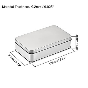 uxcell Metal Tin Box, 3pcs 5.31" x 3.15" x 1.38" Rectangular Empty Tinplate Containers with Lids, Silver Tone, for Home Organizer, Candles, Gifts, Car Keys, Crafts Storage