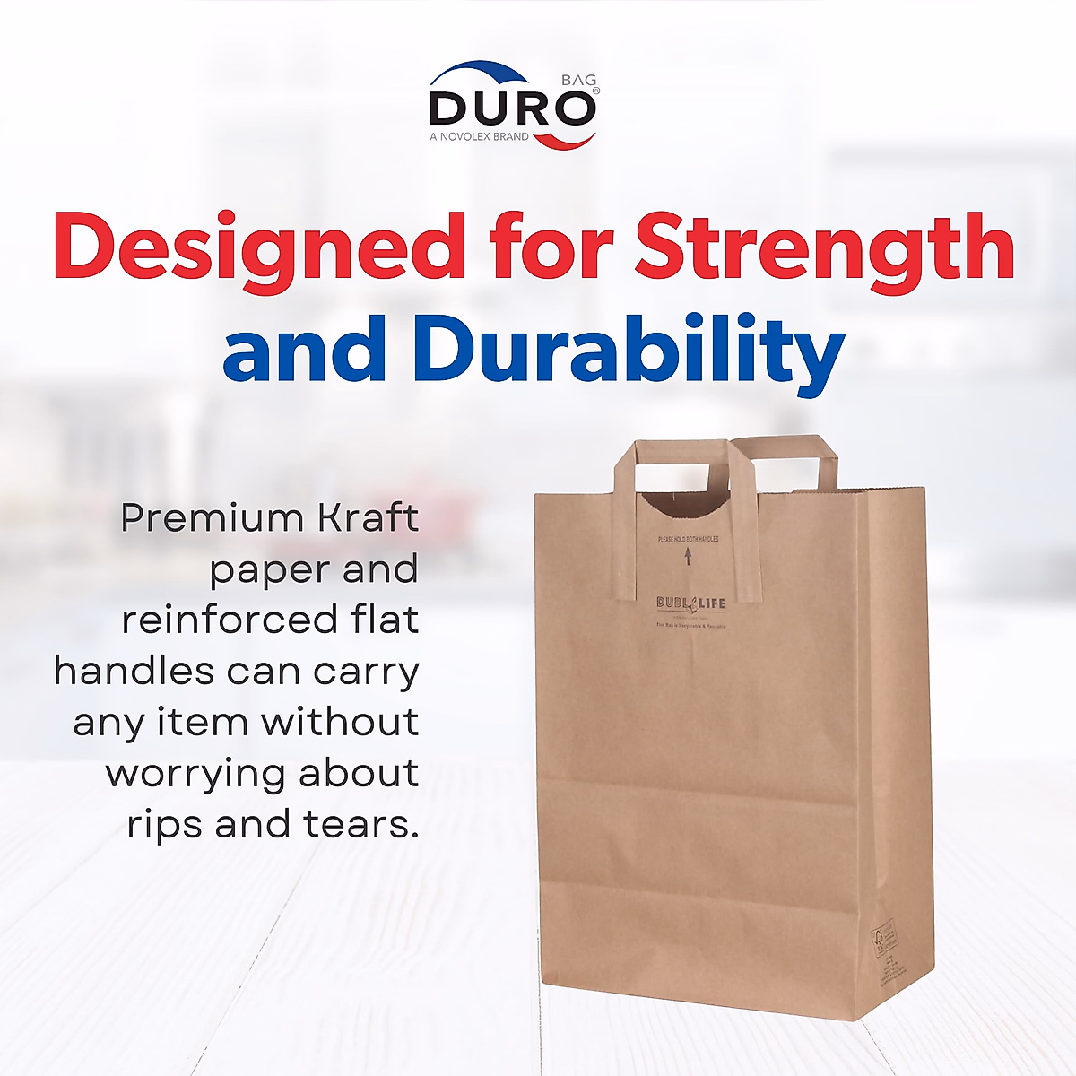 Duro 70# Large Brown Paper Bags with Handles Bulk 50 Count, 12 x 7 x 17 Inches, Blank Brown Grocery Bags with Handles, Paper Sacks for Recycling