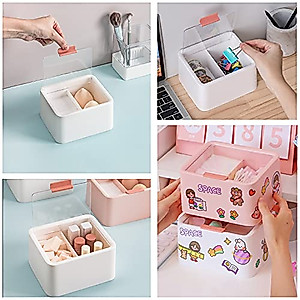 HZLHZYY Plastic Qtip Storage Box 2 Slot Cotton Swab Dispenser Box Qtip Holder Jar Cotton Swab Ball Qtips Storage Container Makeup Sponge Organizer Box with Lid for Bathroom Home Office Storage