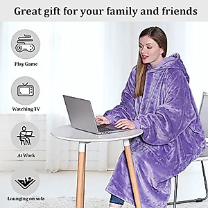 Kpblis Wearable Blanket Hoodie for Women and Men, Oversized Wearable Hoody Blanket Sweatshirt, Warm and Cozy Giant Wearable Fleece Blanket with Sleeves and Giant Pocket for Adults and Kids, Purple