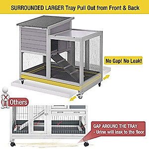 Aivituvin Rabbit Hutch, Indoor Bunny Cage with Run Outdoor Rabbit House with Two Deeper No Leak Trays - 4 Casters Include (Grey)