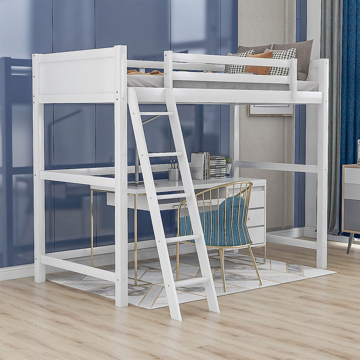 Harper & Bright Designs Loft Bed with Ladder and Safety Rail, Hight Loft Bed Twin Size, Wooden Loft Bed Frame, Twin Size Loft Bed for Decoration of Various Rooms (White)