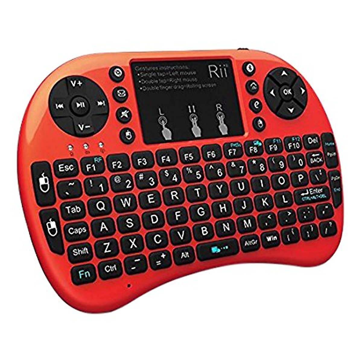 Rii i8+ BT Mini Wireless Bluetooth Backlight Touchpad Keyboard with Mouse for PC/Mac/Android, Red (RTi8BT-6)