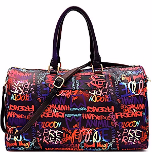 Retro Vintage Neon Multicolor Colorful Graffiti Clutch Tote Purse Crossbody Sling Bag Handbag (Weekender Duffel Bag - Dark Multi)