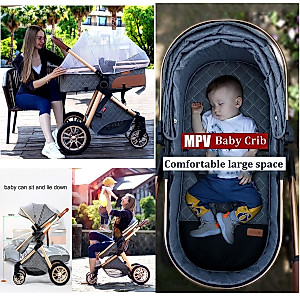 Shock Spring Stroller Compact 2 in 1 Infant Pram Baby Buggy|Folding|Adjustable Seat for Infant,Lightweight Pushchair Pram Stroller for 0-3 Years Kids (Color : Brown)