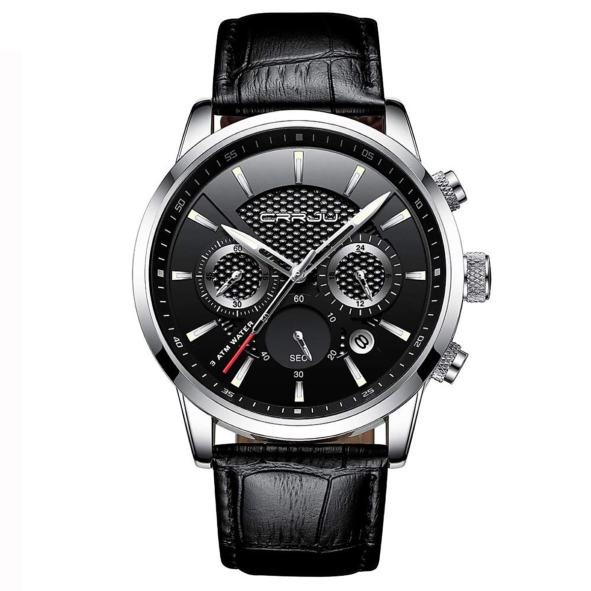 CRRJU Fashion 3-Sub Chronograph Auto Date Sport Quartz Leather Wrist Watches for Men