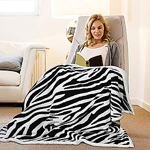 Sherpa Blanket Plush Throw Blanket Size 50" x 60" Bedding Fleece Reversible Blanket for Bed and Couch, Super Soft Comfy Warm Fuzzy TV Blanket Zebra