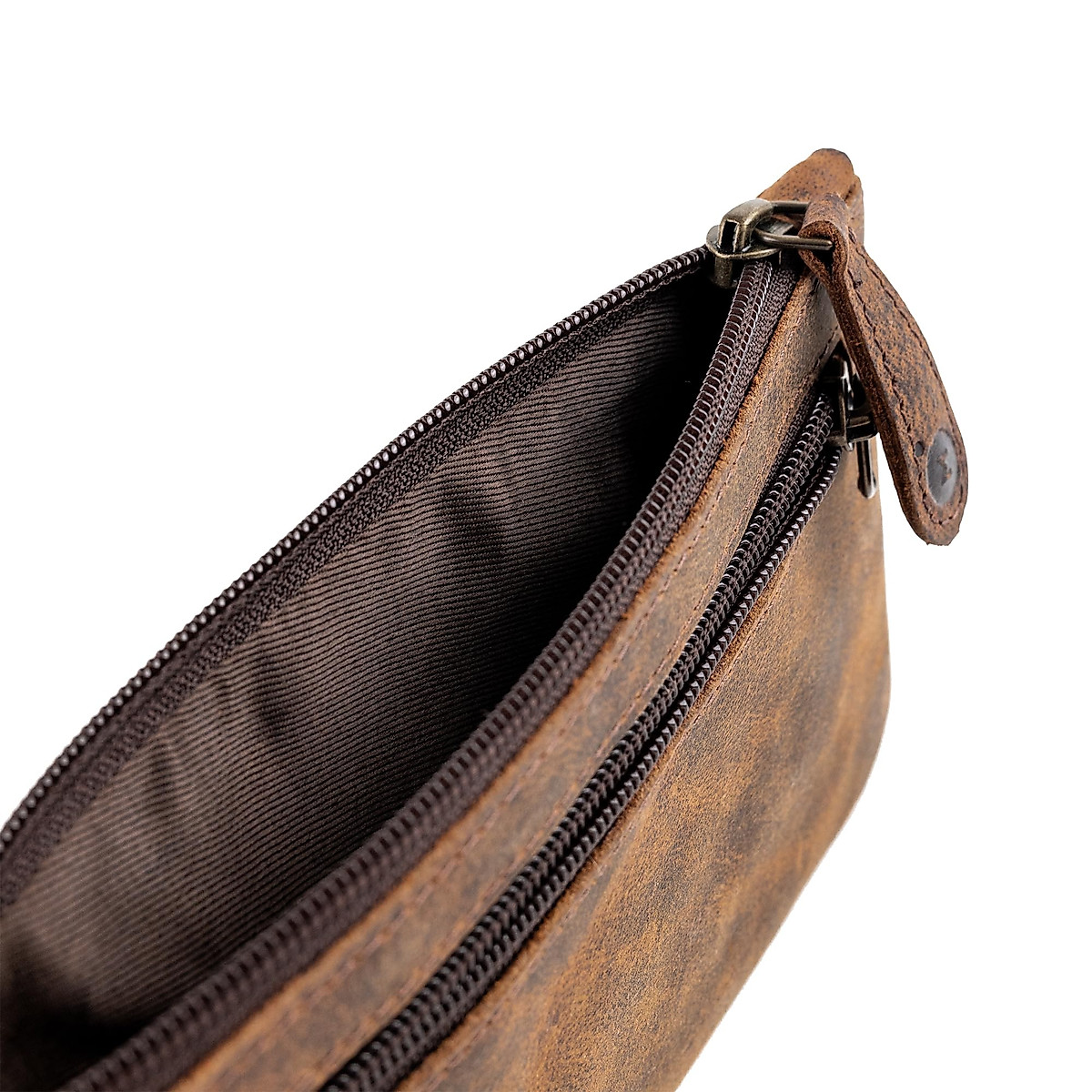 Moonster Leather Pencil Case Beautifully Handcrafted Zippered Pouch That’s Made To Last - Elegant, Practical Pencil Cases for Adults & Students - Unique 8" x 4" Design with Side Pocket & Keyring