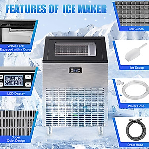 Commercial Ice Maker Machine, 270lbs/24H Stainless Steel Under Counter Ice Machine with 55lbs Ice Storage Capacity, Freestanding Cubic Ice Maker