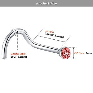 CrazyPiercing 20pcs Colorful Rhinestone Steel Screw Nose Rings Studs Bar Pin Piercing Jewelry