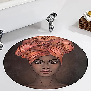 African Pretty Girl Round Area Rug Black Woman Circular Rug Circle Floor Carpet Non-Slip Absorbent Mat for Kitchen Living Room Bedroom Decoration