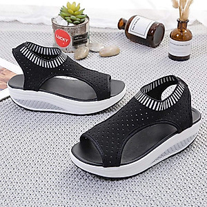 Women Casual Wedge Sandals Hook Loop Non Slip Thick Bottom Peep Toe Platform Chunky Sandal Shoes