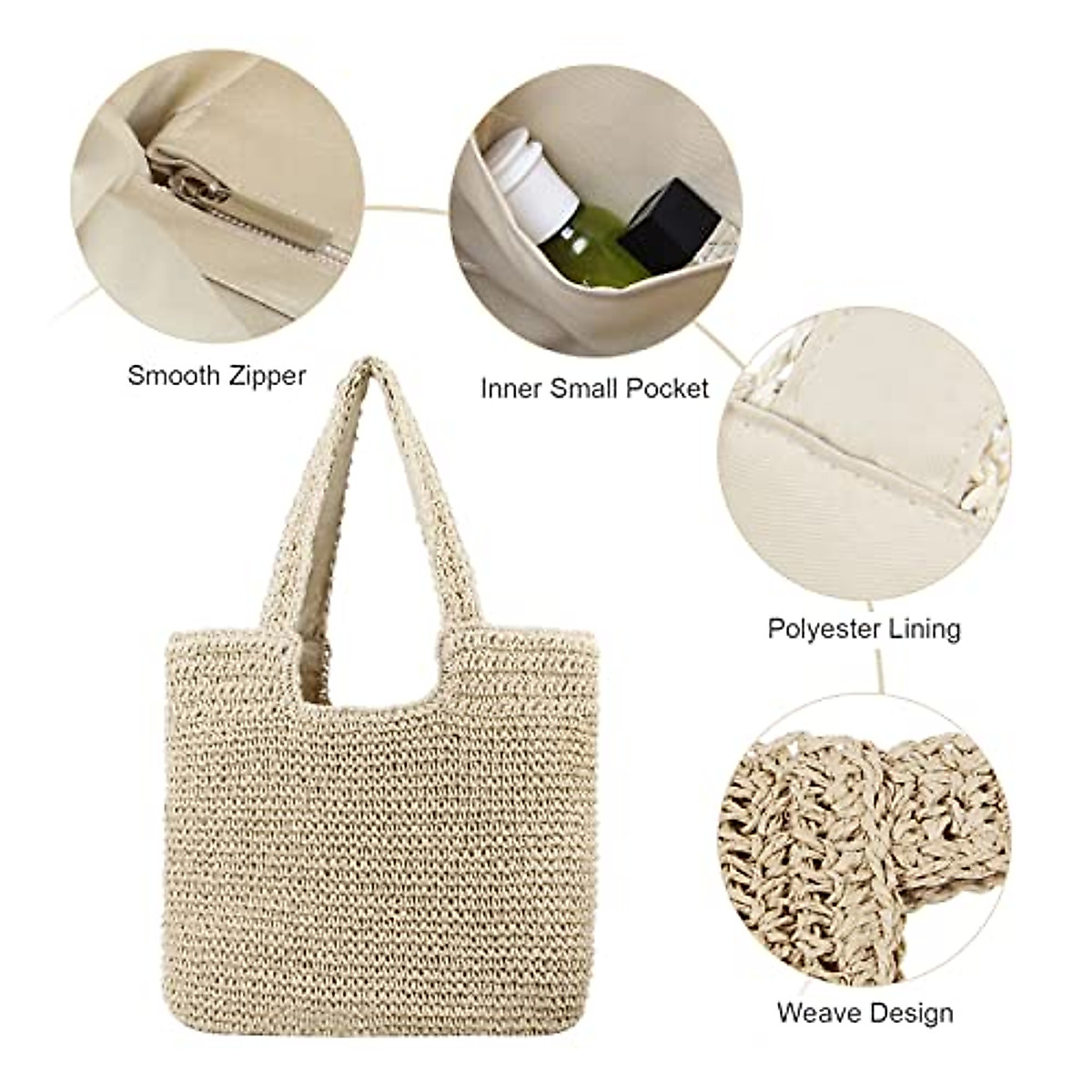 Freie Liebe Straw Beach Bag for Women Summer Woven Tote Bag Shoulder Handbags