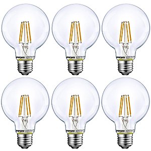 Dimmable LED Globe Light Bulb, G25 LED Vintage Light Bulb, 60W Equivalent, 500Lumens, 2700K Soft White, E26 Base, UL Listed, 6-Pack