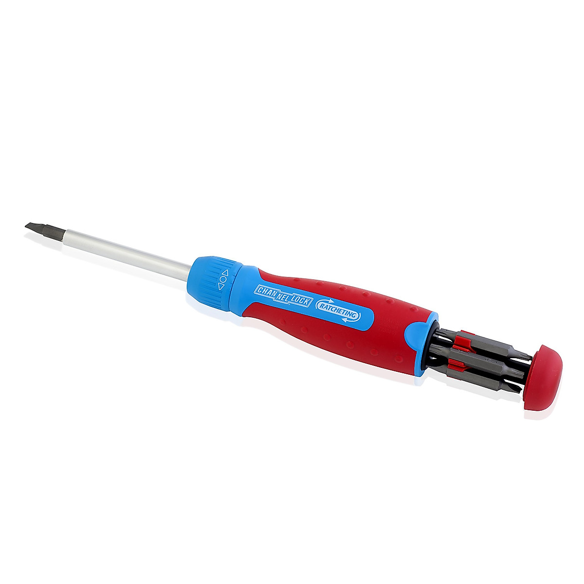 Channellock 131CB 13-in-1 Ratcheting Screwdriver | Multi-Bit Storage | 1/4-Inch Nut Driver | Quick-Load Handle with Cushion Grip | 28-Tooth Ratchet Mechanism Provides up to 225 lbs. of Torque , Red