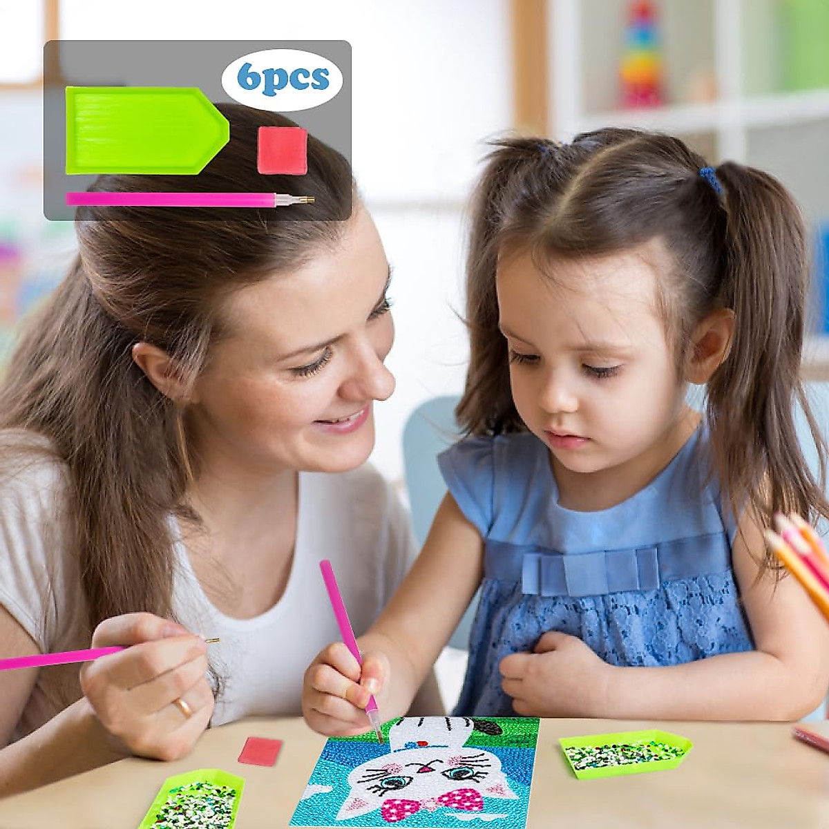 Labeol Diamond Art Kits for Kids Crafts for Girls Ages 6-8-10-12 Easy to DIY Creative Diamond Art Sticker Craft by Numbers Kits for Kids and Adult Beginners (6 Pack Cute)