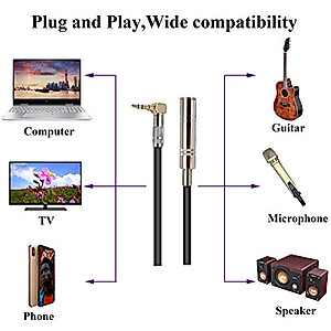 AAOTOKK 90 Degree 1/8 to 1/4 Stereo Adapter Cable, TRS 90 Degree 3.5mm Male to 6.35mm Female Stereo Audio Adapter for Amplifiers, Guitar,Home Theater Devices,Laptop etc.(9inch/24cm）