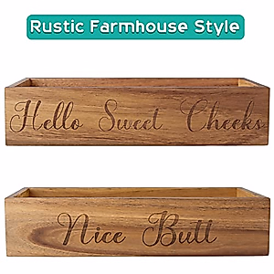 ALELION Bathroom Basket - Rustic Acacia Wood Toilet Tank Paper Basket with Handle for Organizing - Back of Toilet Storage Organizer for Bathroom Tank Topper Counter - Farmhouse Bathroom Decor Box