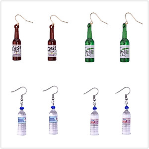 JinYu 6 Pairs Funny Acrylic Water Bottle Pendant Earrings, Cute Pearl Milk Tea Dangle Earrings Colorful Glass Bottle Funny Earrings for Girls Women Unique