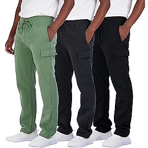 3 Pack Men's Big and Tall Open Bottom Tech Fleece Active Athletic Training Sweats Gym Running Casual Workout Baggy Dry Fit Cargo Sweatpants Pockets Bottom Lounge Pants Heavy Warm - Set 5, 5X Tall