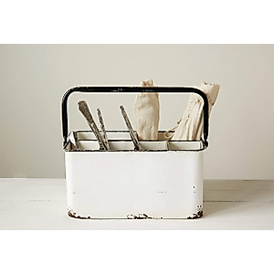 Creative Co-Op Farmhouse Metal Storage Caddy with 6 Compartments and Handle, Distressed White and Black