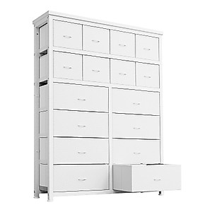 GarveeHome Tall Dresser for Bedroom, White Dressers & Chests of Drawers with 16 Drawers, Large Fabric Dresser for Storage and Organization
