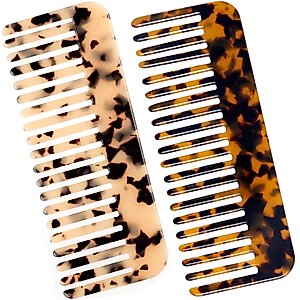 Fsmiling Wide Tooth Comb Large Detangling Comb Cellulose Detangler Comb for Women Thick Curly Wavy Wet Dry Hair 2 Pack,Tortoise shell