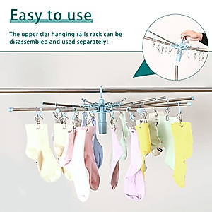 Hershii 3 Tiers Clothes Drying Rack Collapsible Indoor Outdoor Garment Airer Stand Folding Laundry Hanger Organizer Space Saving with Towels Bars and Clothespins, 43.3-66.92inches High