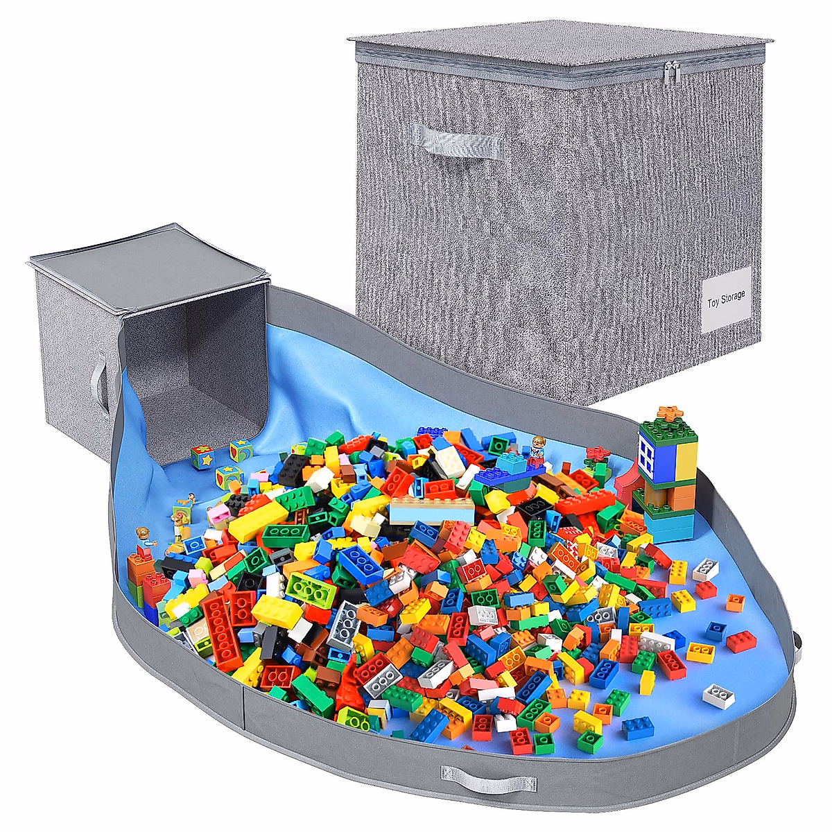 Zxyculture Toy Storage Organizer and Play Mat - Stackable and Foldable Cube Toy Organizers and Storage Bins for Boys and Girls 13"x13"x13" (Warm Grayish Beige)